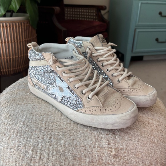 Golden Goose | Shoes | New Golden Goose Mid Star W Silver Glitter ...